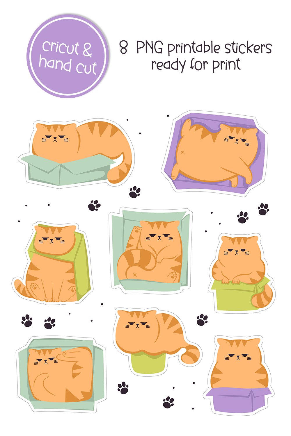 Cats in Boxes sticker sheet | 8 png stickers design