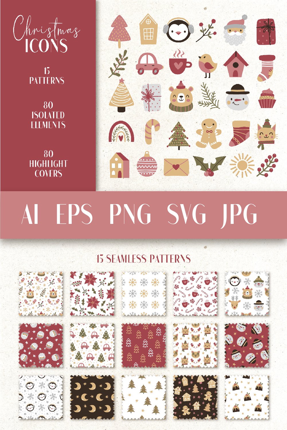 Christmas icon boho bundle SVG Christmas patterns
