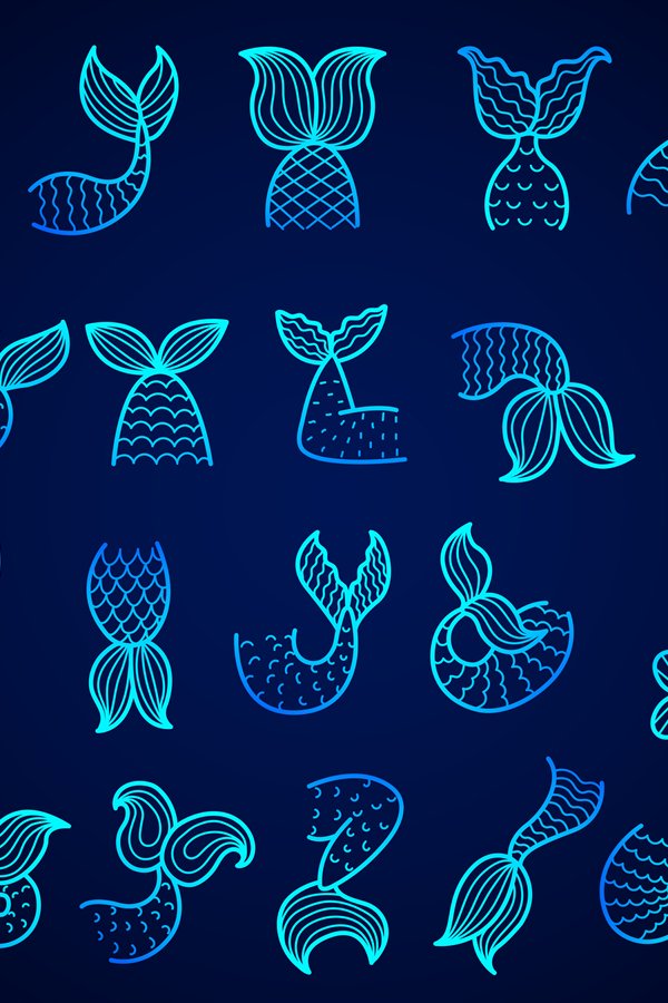 Tails of mermaid. Ocean water symbols drawn tails of fishes