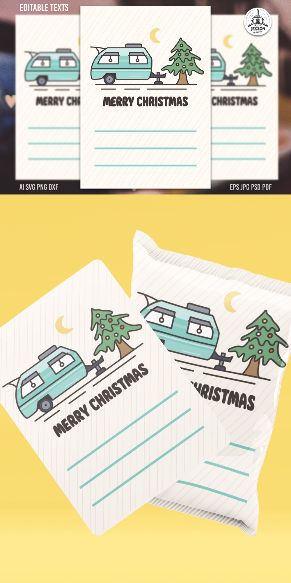 Christmas Card with RV Camper Trailer | Christmas Poster PNG