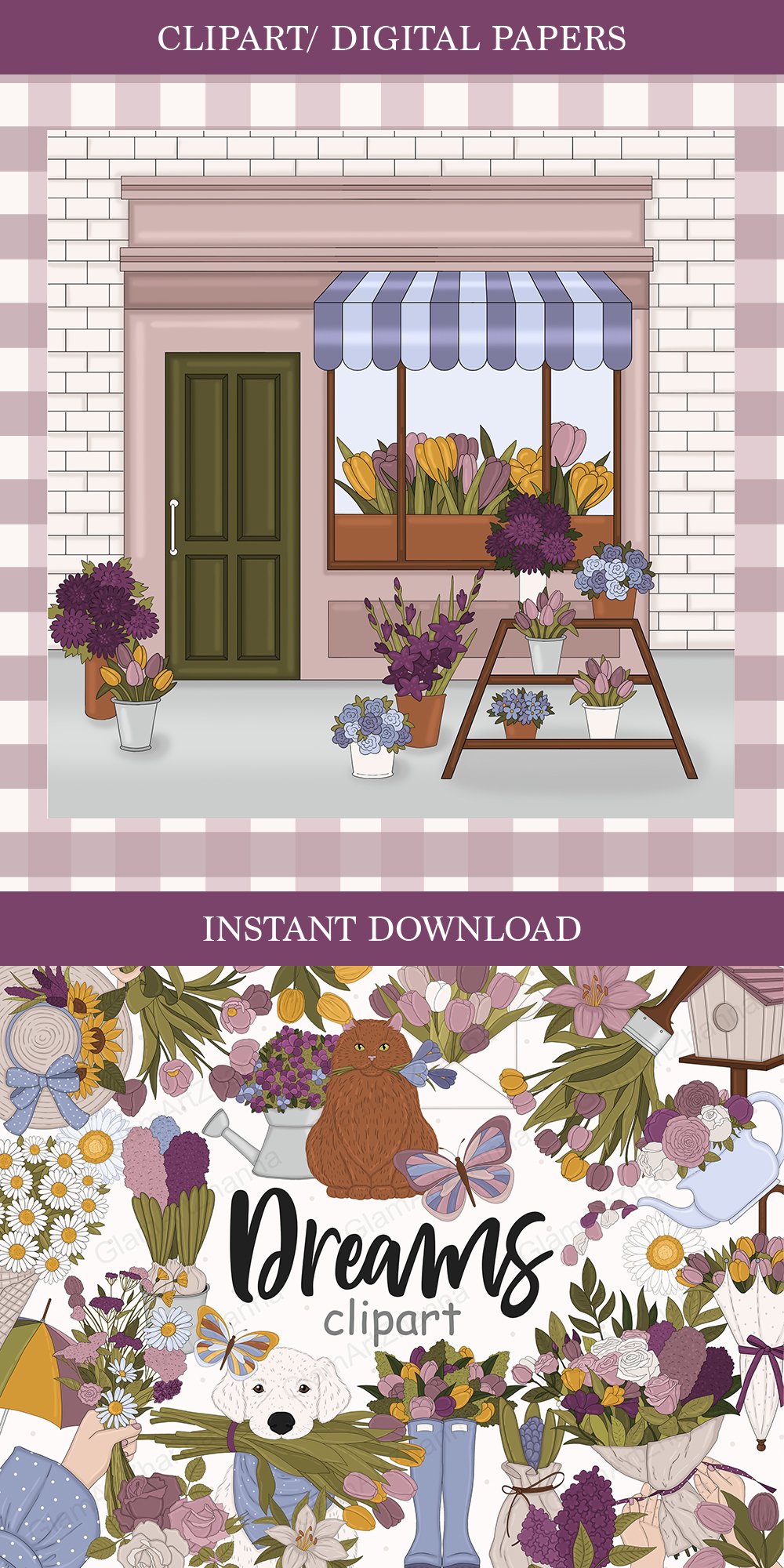 Flower Market Clipart | Spring House Illustration