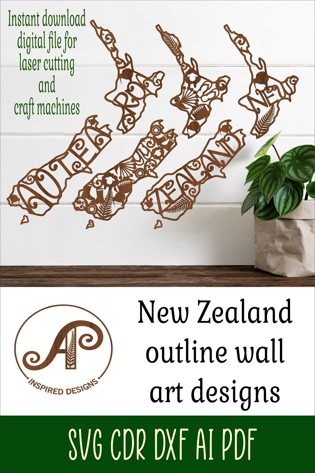 3 New Zealand outline SVG laser cut files (2713561)