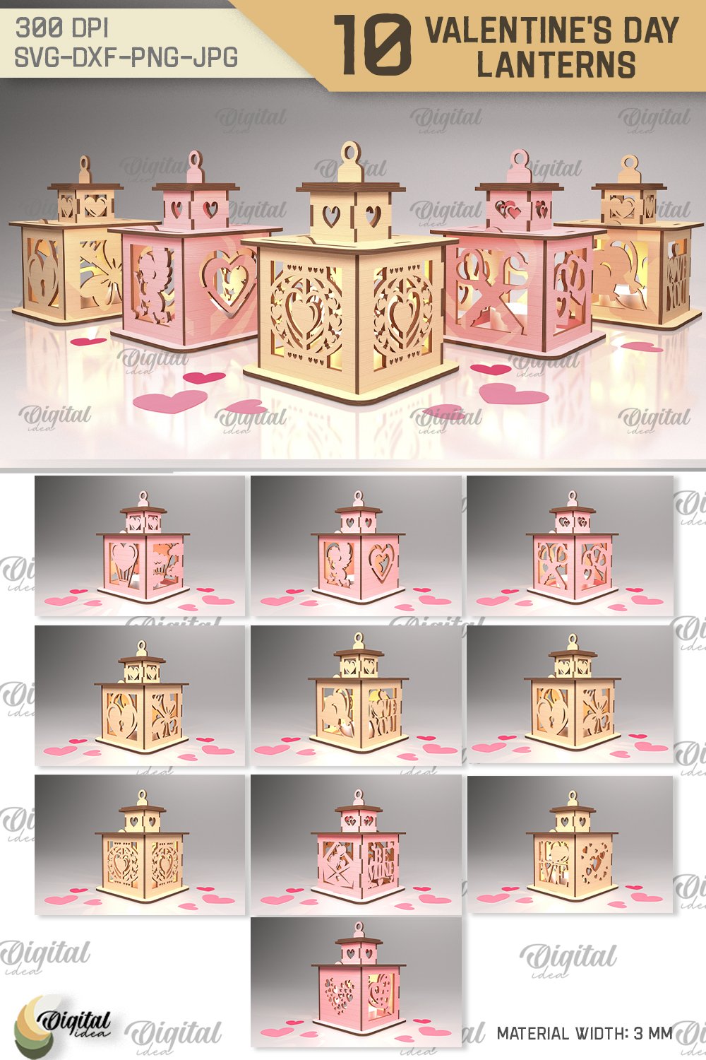 Valentine's Day Lantern SVG Bundle. 3D Lantern Laser Cut