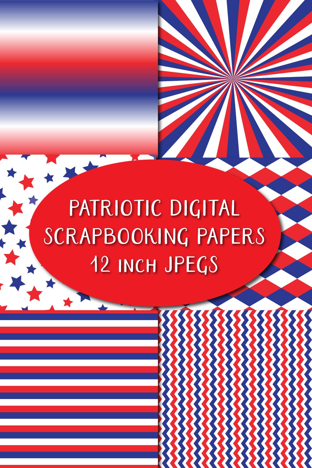 Red White and Blue Patriotic Scrapbooking Digital Papers