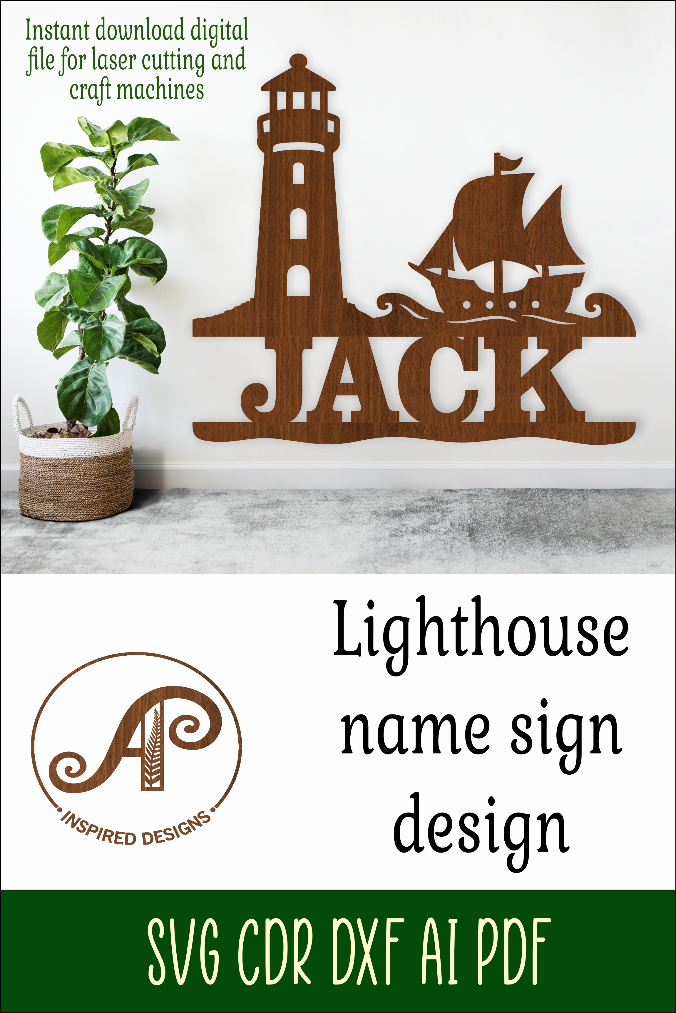 Lighthouse and ship personalized name sign laser cut