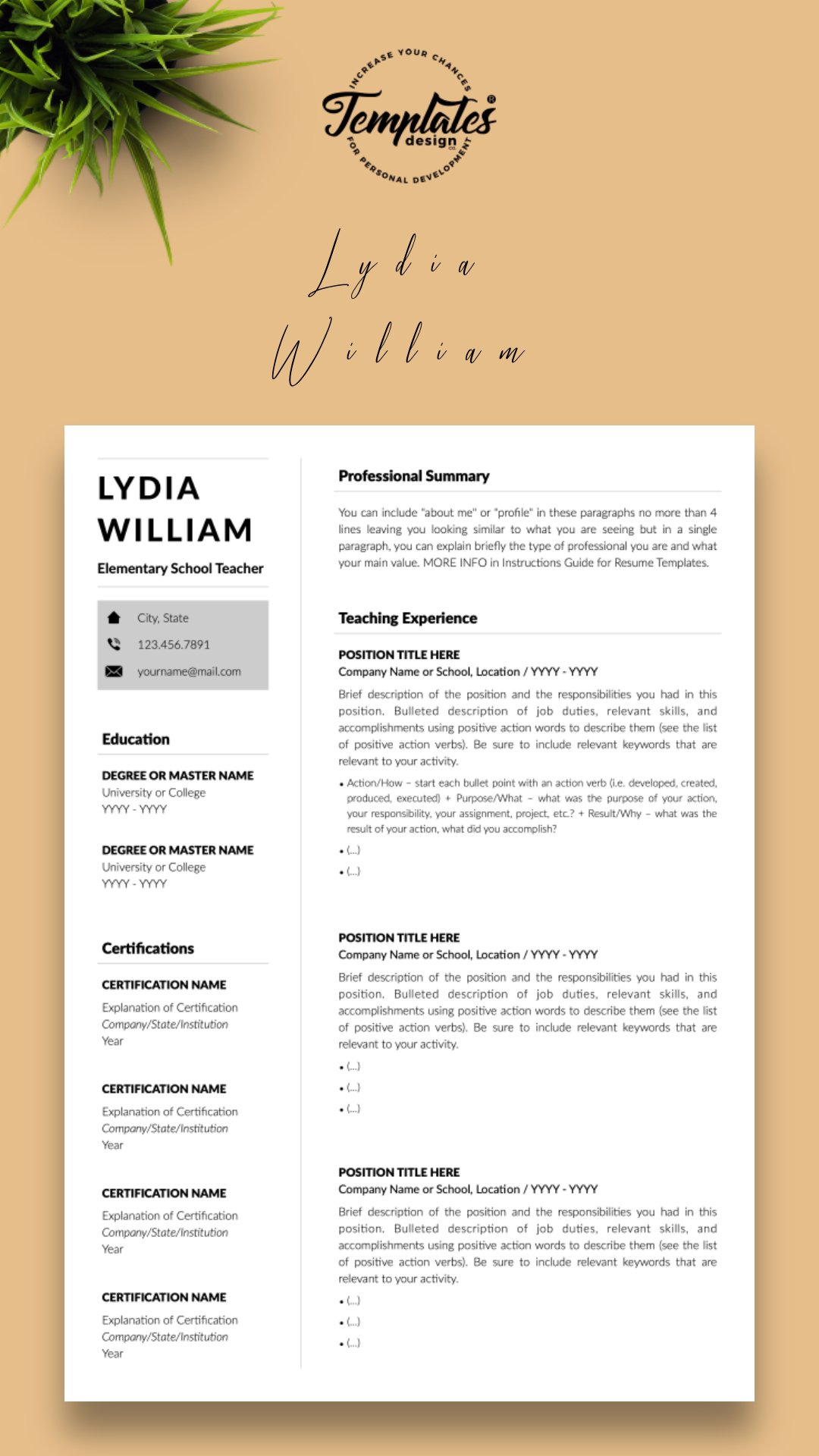 Teacher Resume CV Template for Word & Pages Lydia (742494)