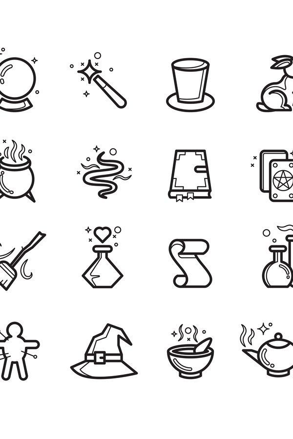 Magic and magician tools thin line vector icons