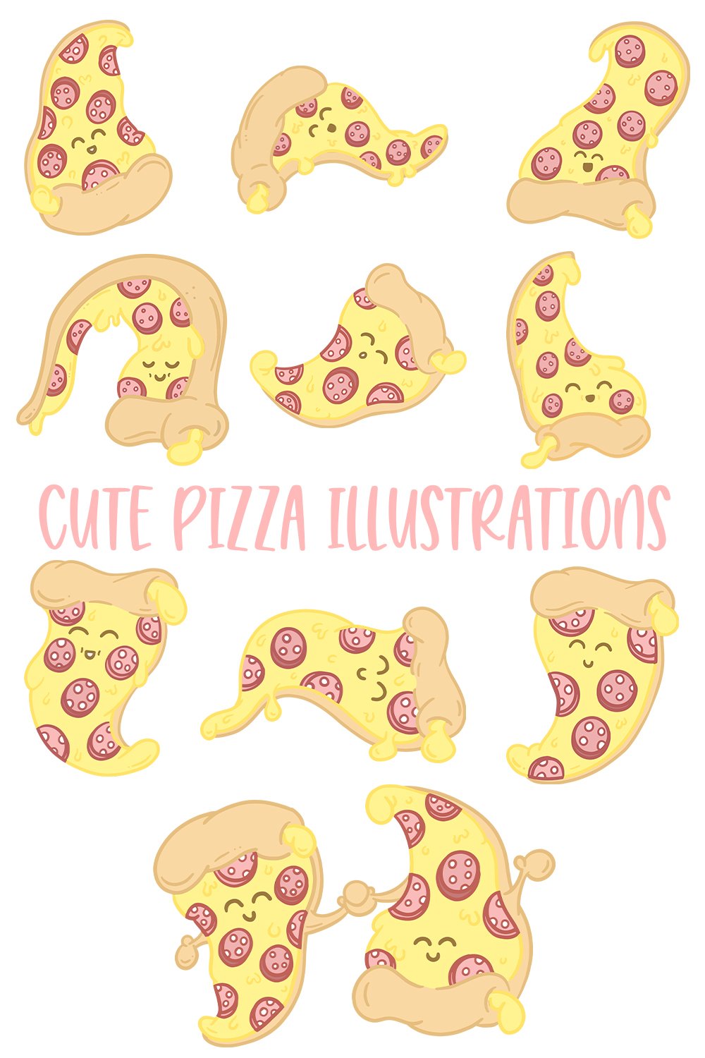 10 Cute Pizza Slice Kawaii SVG Logo Designs Illustrations