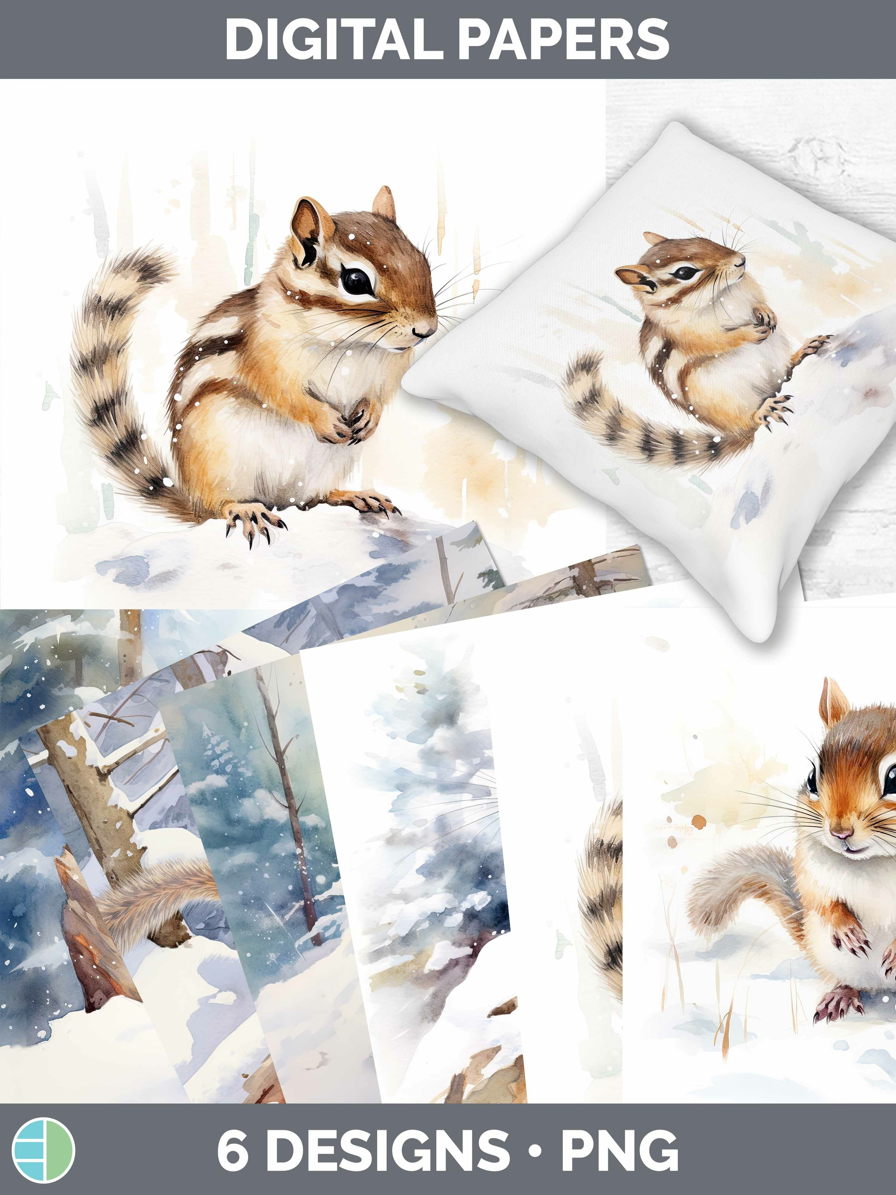 Watercolor Chipmunk Paper Backgrounds | Bundle Digital Scrap