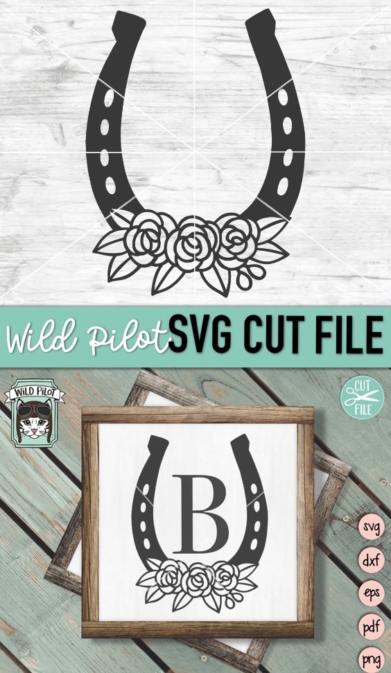 Horseshoe Monogram Frame SVG Cut File, Horseshoe Floral SVG
