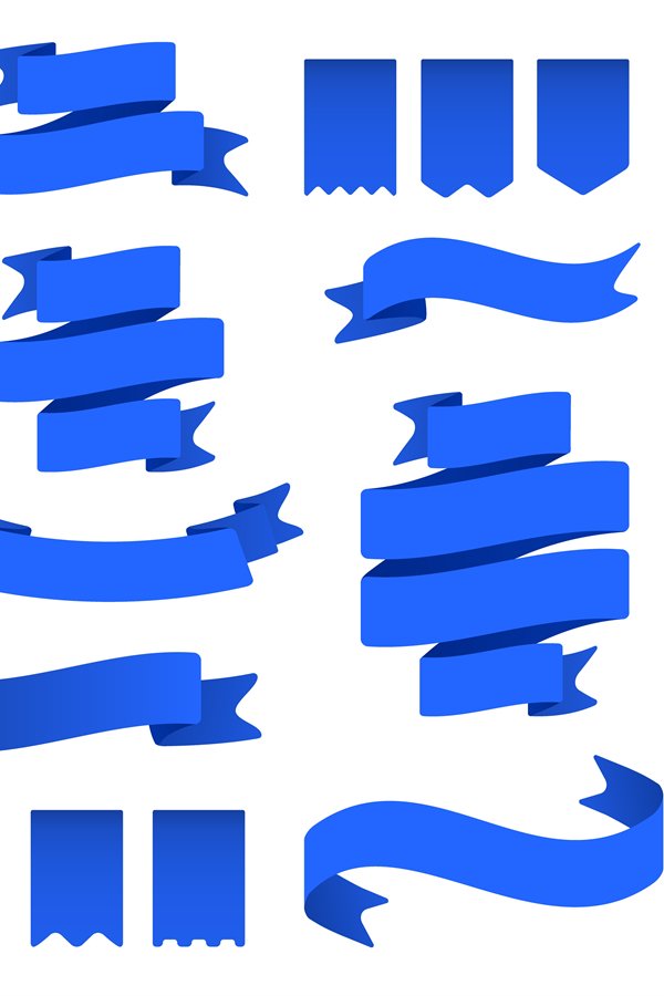 Blue ribbon banners and flags. Flag shape banner, decor tape