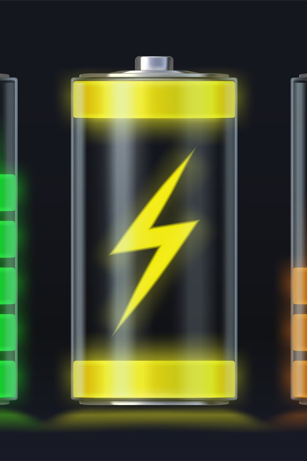Realistic battery charging empty to full energy level. Glowi