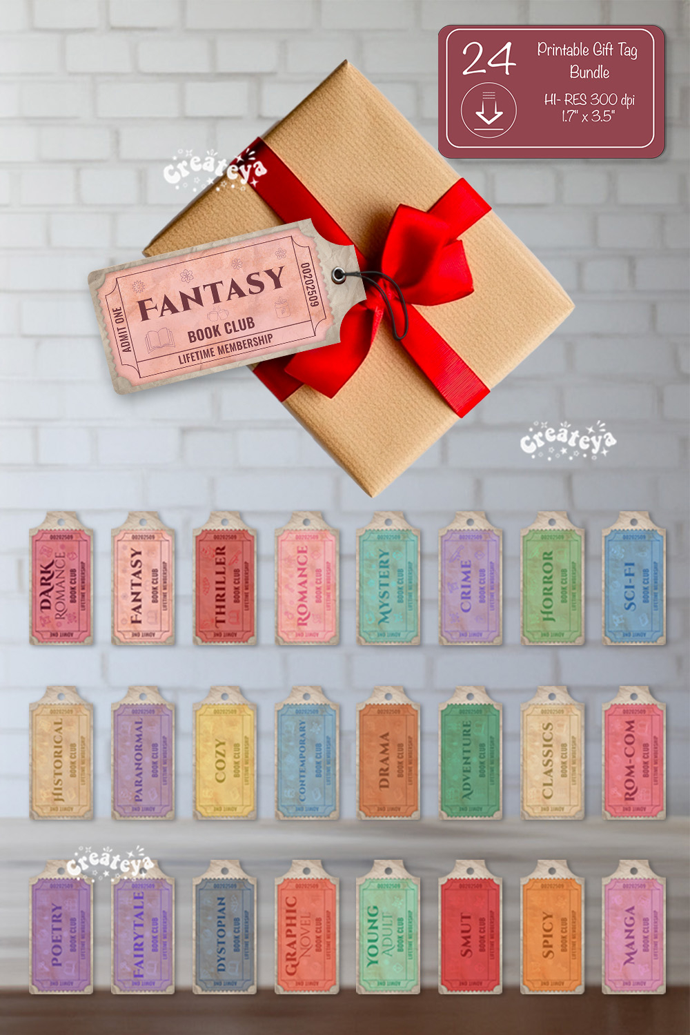 Printable Book Club Ticket Gift Tags Bundle Reading Labels