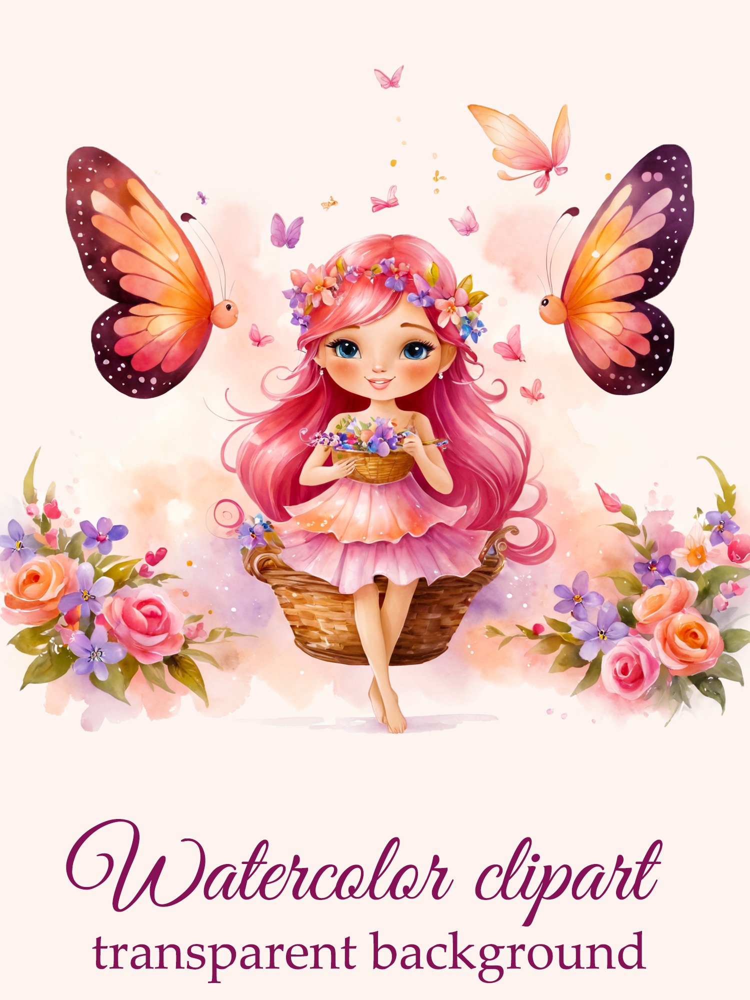 Spring Flower Fairy Watercolor Clipart for Spring Design