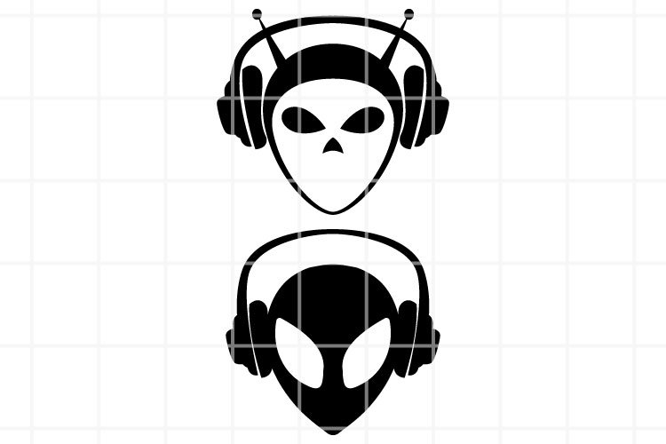 Alien Head with Headphones SVG. Alien cut file. Alien vector