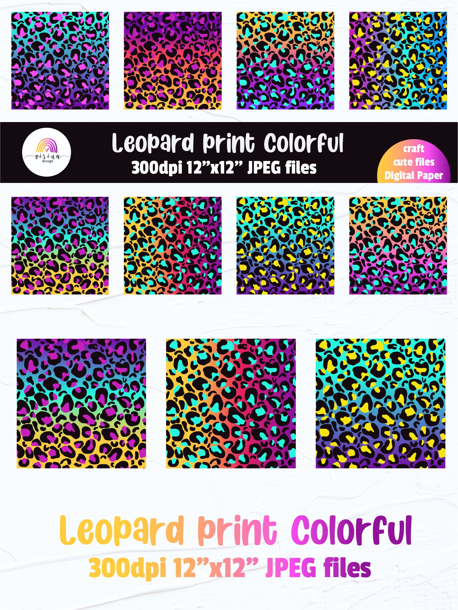 Leopard print svg. Neon Leopard Digital Paper Set