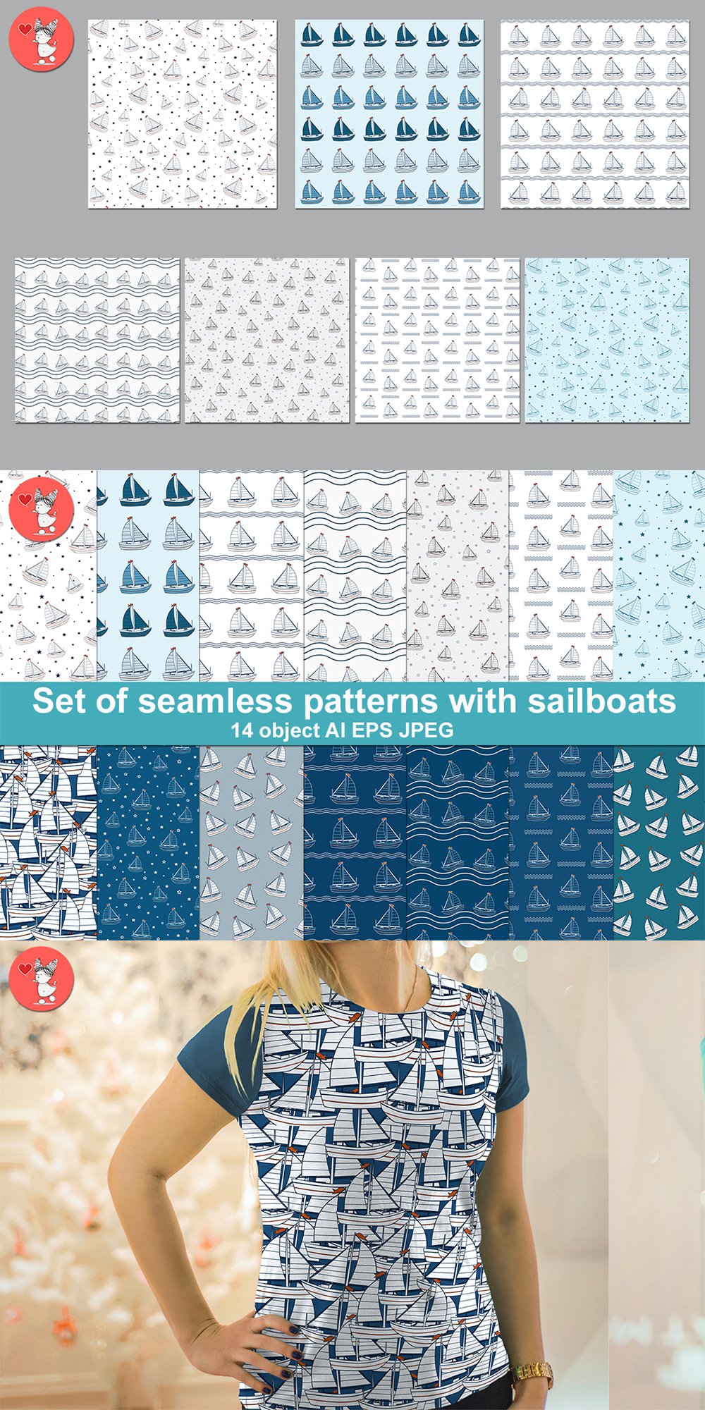 Set of seamless patterns with sailboats