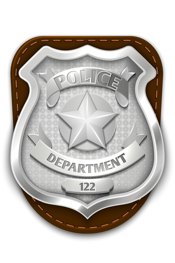 Silver steel police, security badge isolated on white backgr