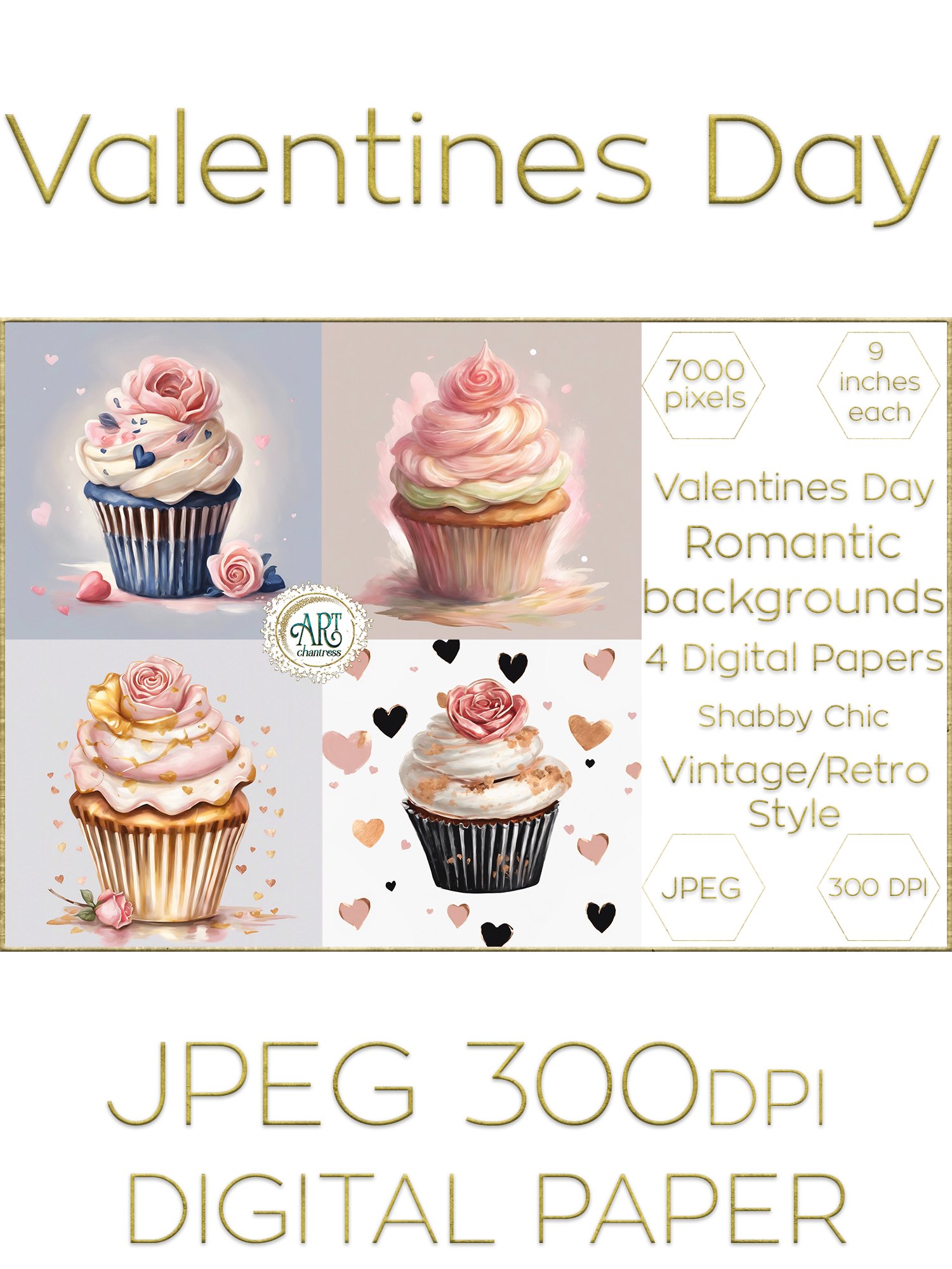 Valentines Day Cute Cupcake Digital Papers (3176290)