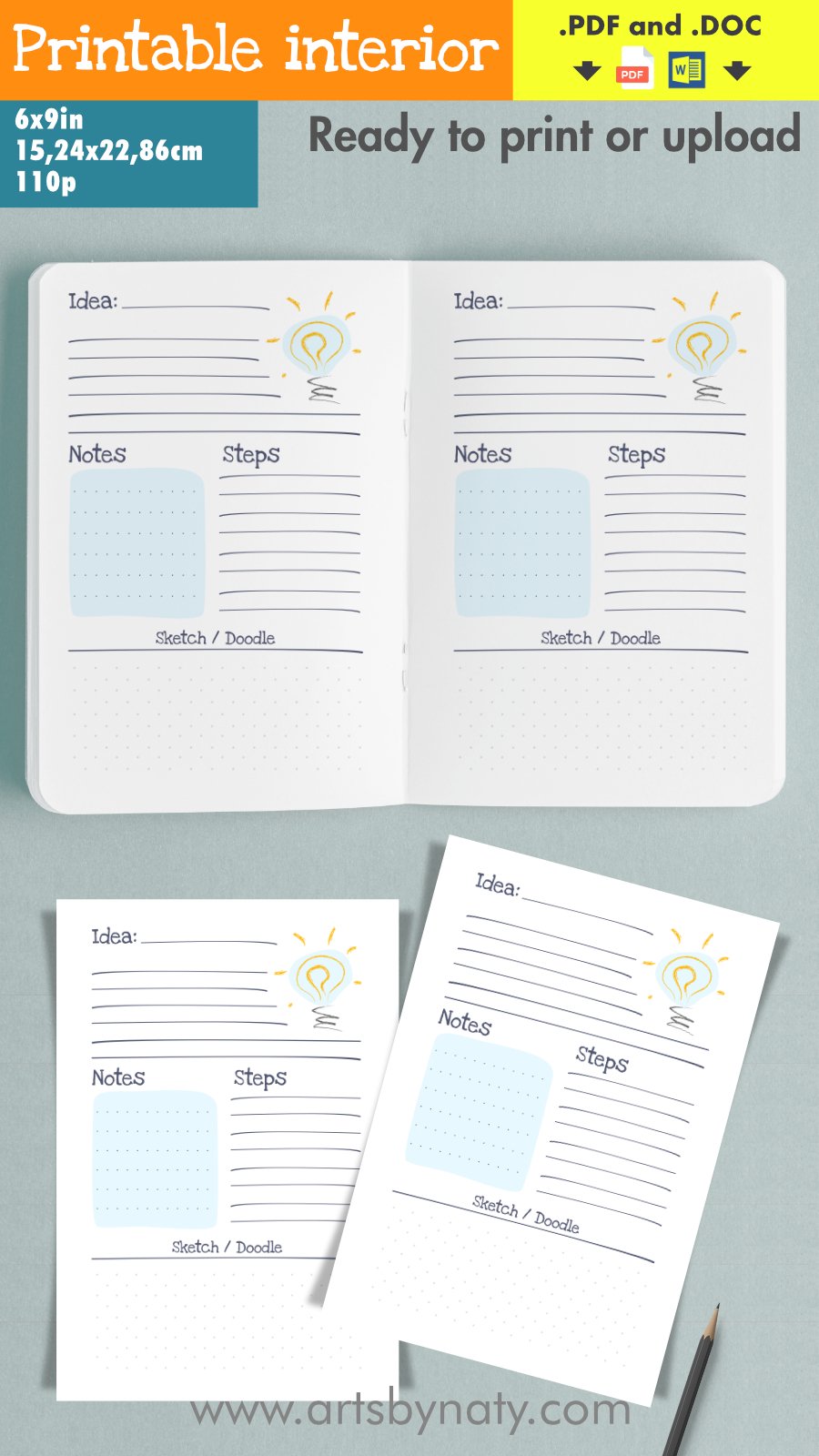 Printable insert or KDP interior for Ideas journal