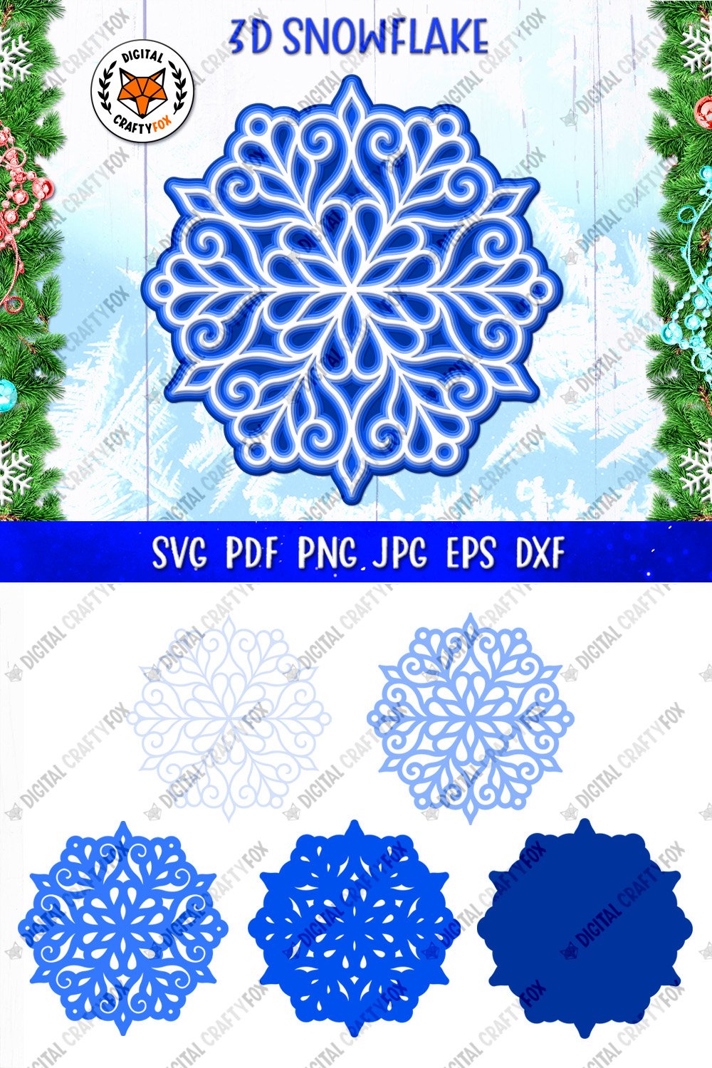 3D Snowflake SVG, Christmas Ornament SVG, Snowflake Cut File