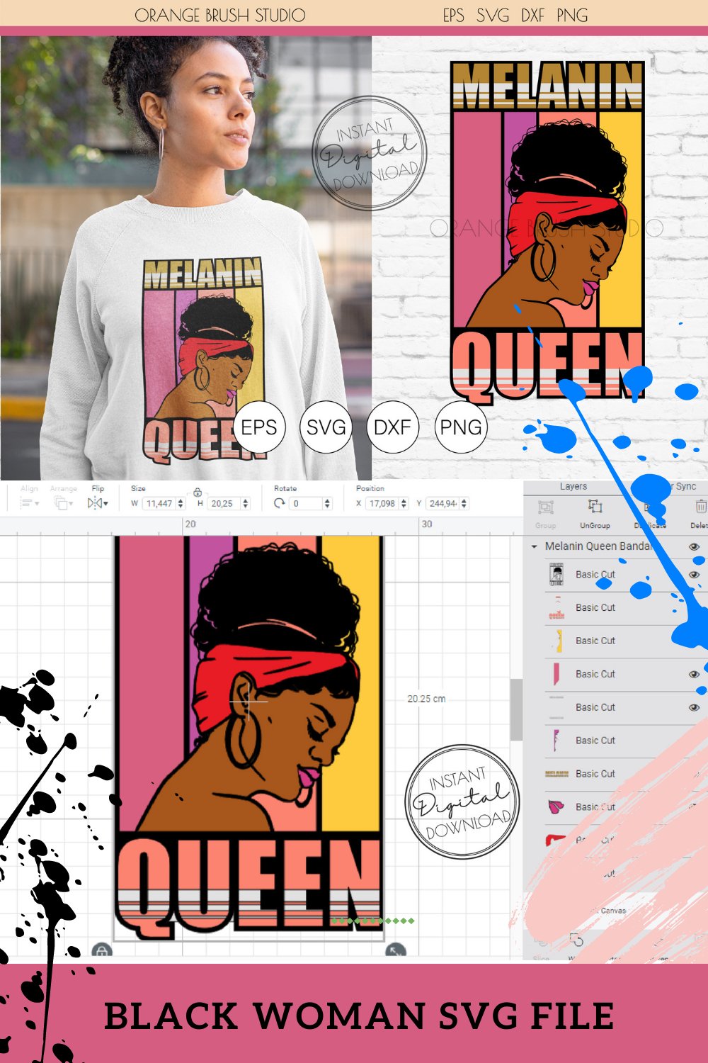 Melanin Queen SVG Messy Bun African American Woman Afro Hair