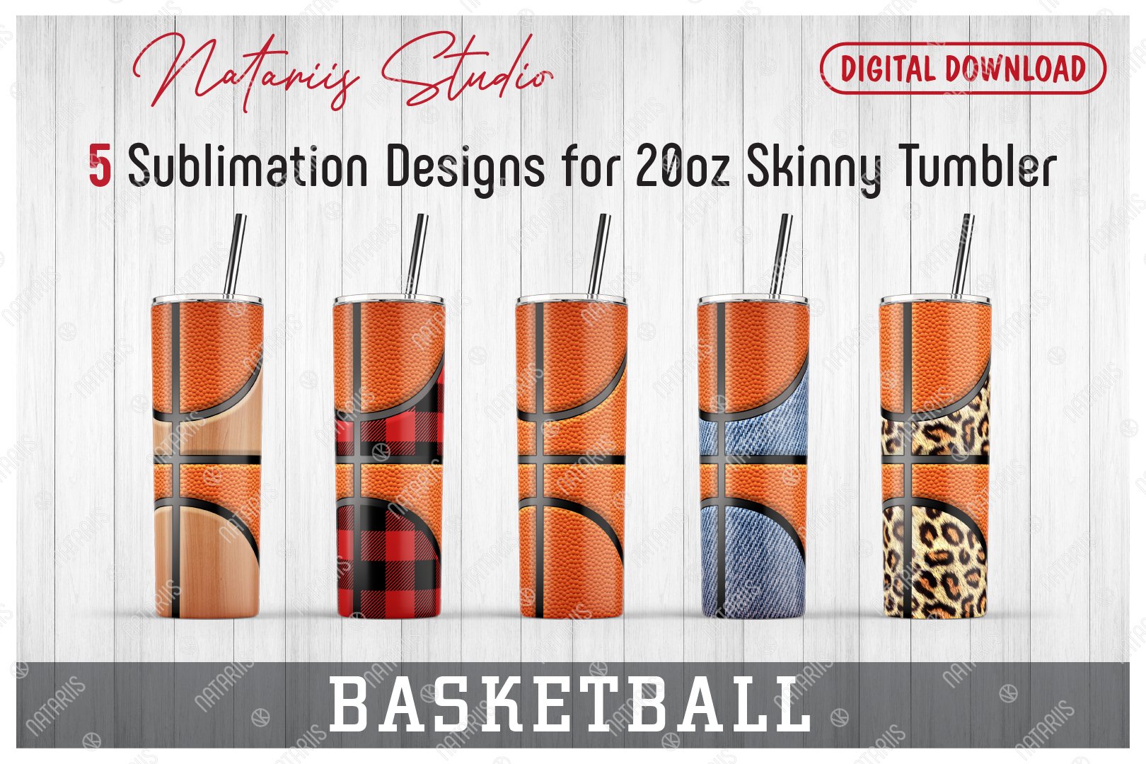 5 Realistic Basketball Patterns for 20oz SKINNY TUMBLER.