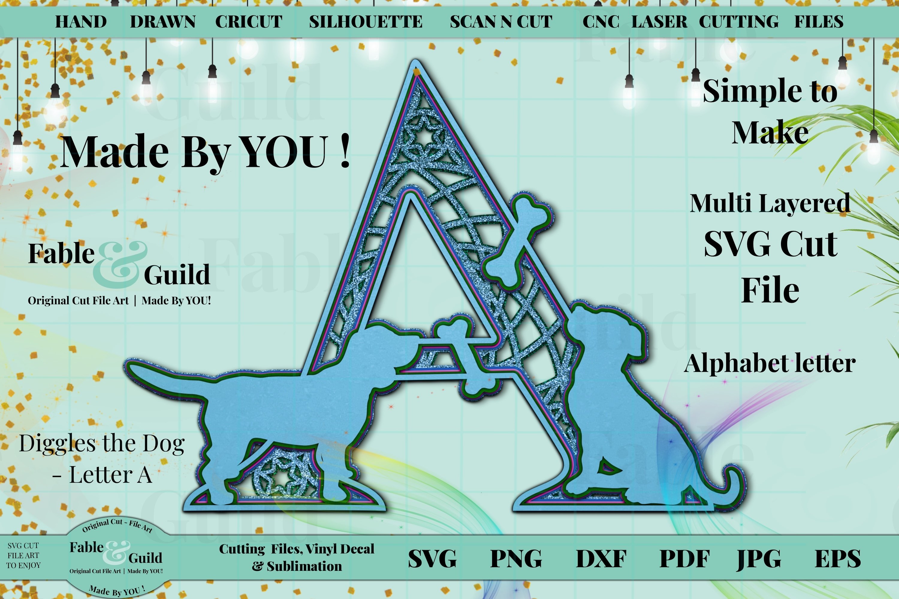 Dog SVG Puppy Alphabet Letter A Monogram Animal Cutting File