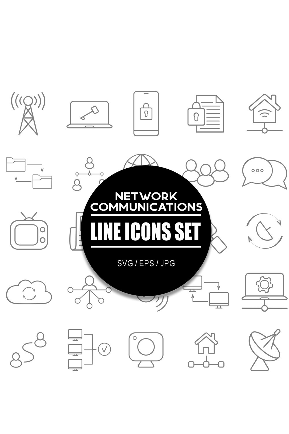 Network and Communications Line Icon Set