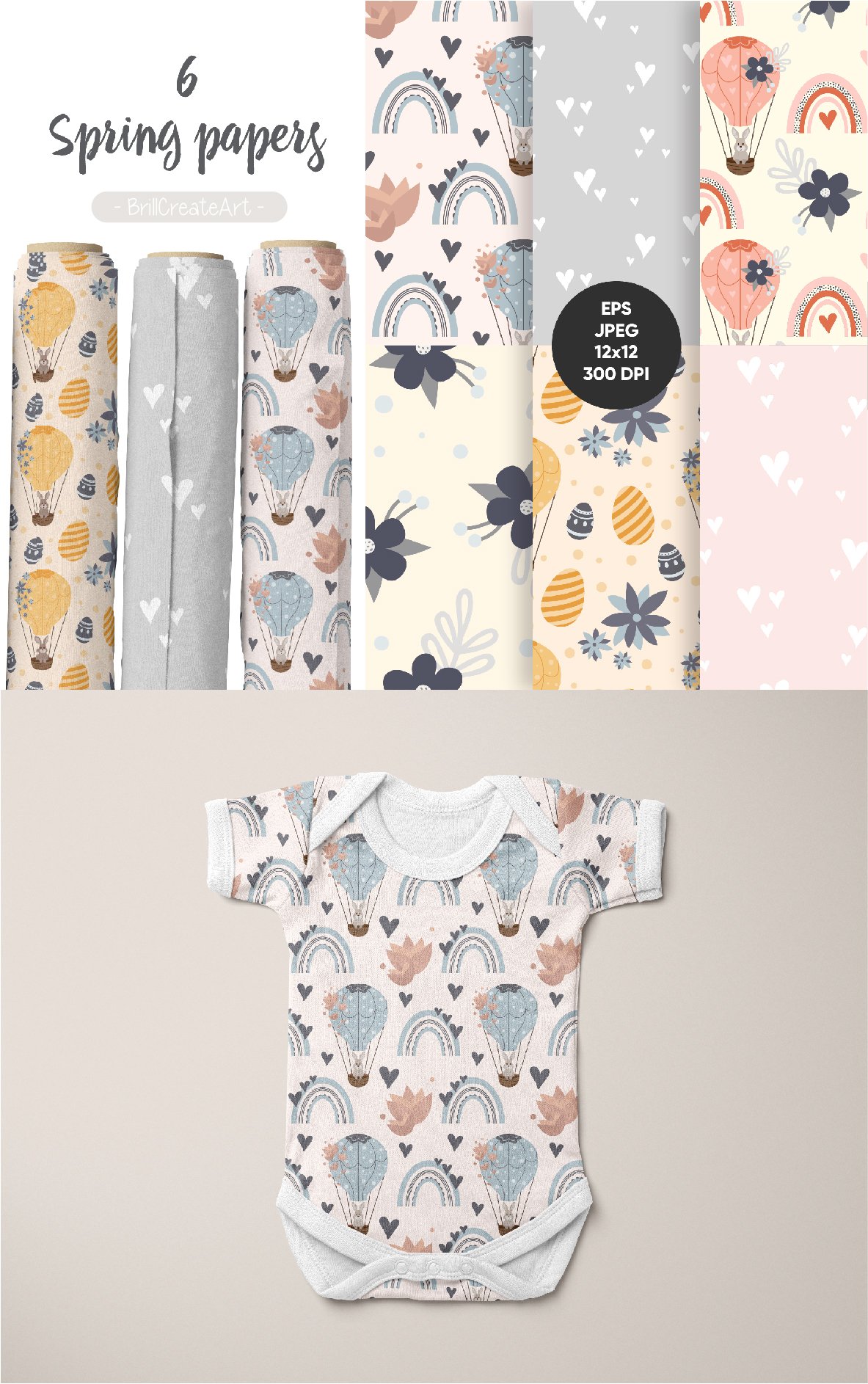 Hot Air Balloon cliparts and digital paper pack | SVG, PNG