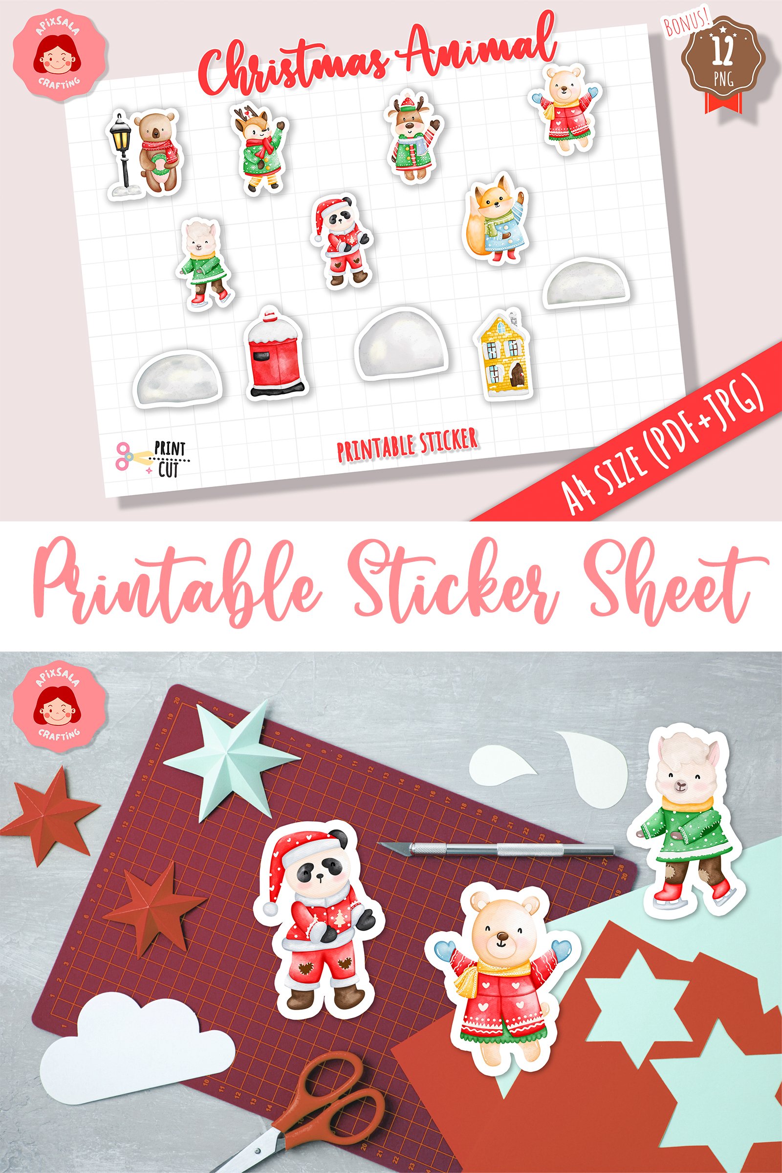 Christmas Animal Printable Sticker Sheet | (2227450)