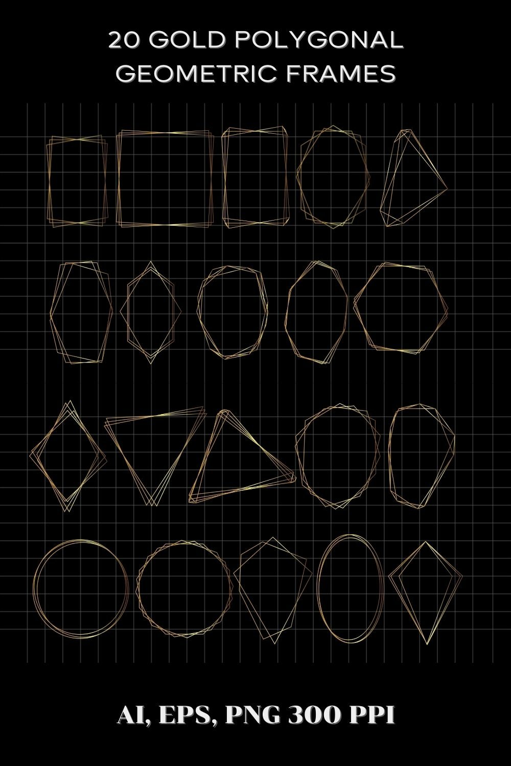 20 Gold Polygonal Geometric Frames