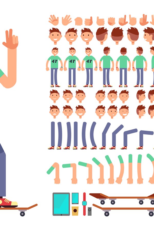 Young and happy vector character creation constructor. Stude