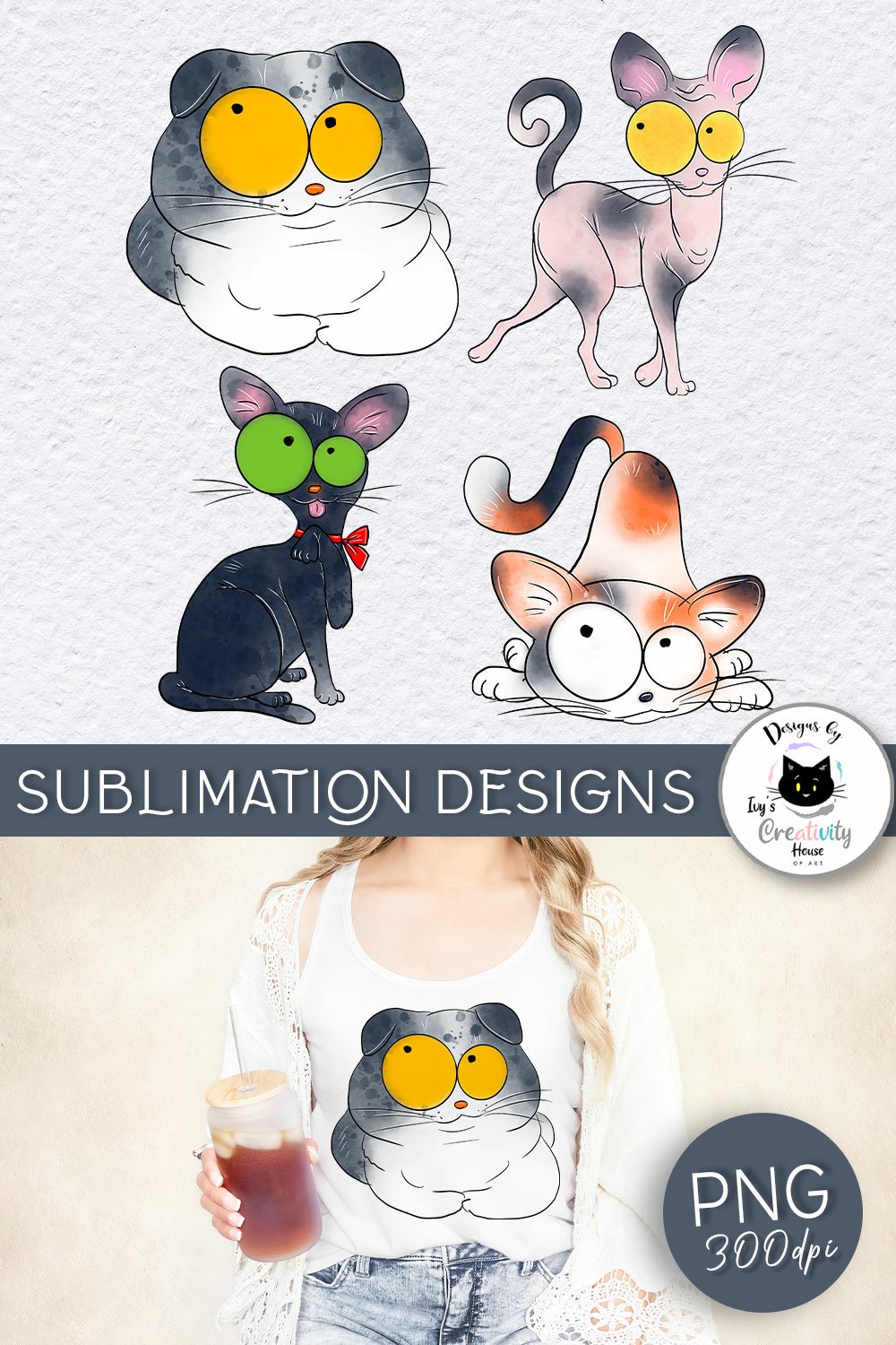 Funny Cat Clipart | Cute Cat Sublimation Designs