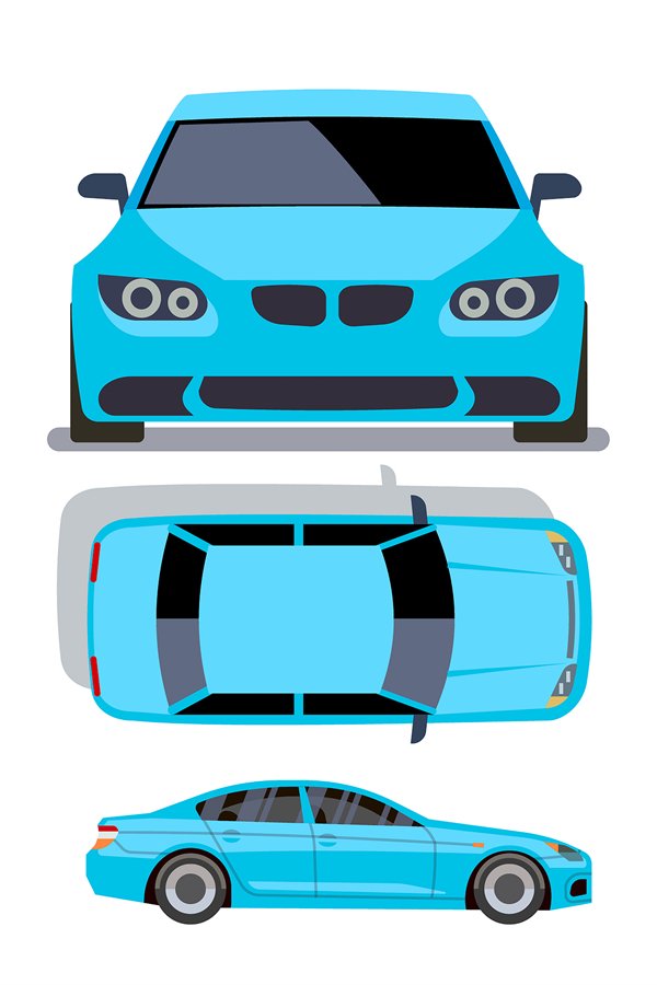 Vector flat-style cars in different views. Blue (874207)