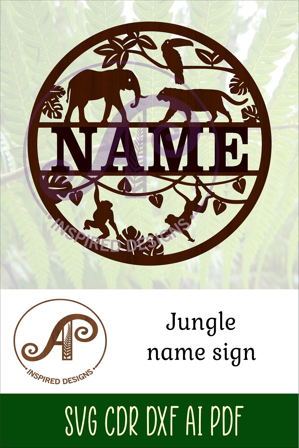 Jungle name sign svg laser cut template