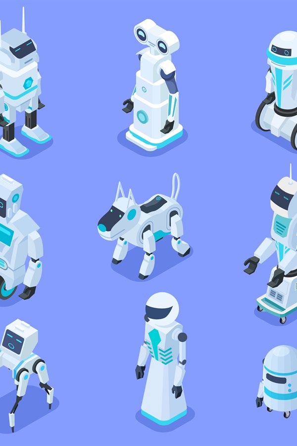 Isometric robots. Isometric robotic home assistant security