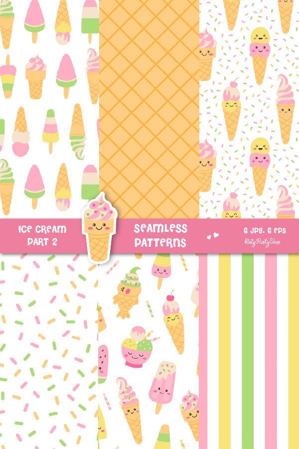 Ice cream seamless patterns, Summer pastel background