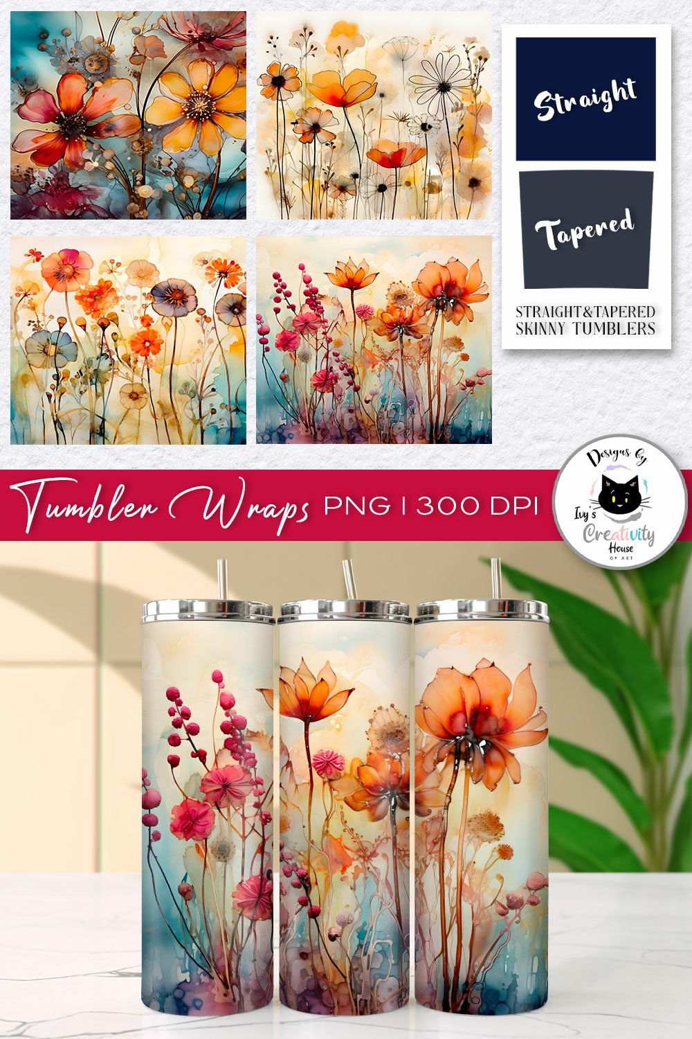 Floral Sublimation Designs | Field Flowers Tumbler Wraps