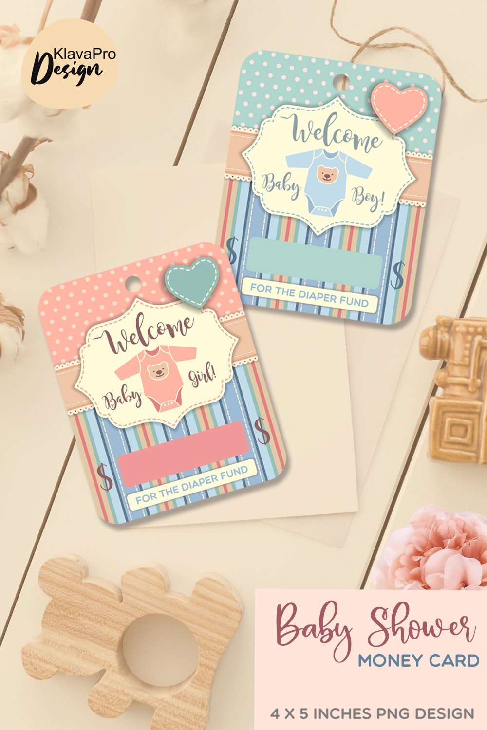 Vintage Baby Shower Money Card PNG