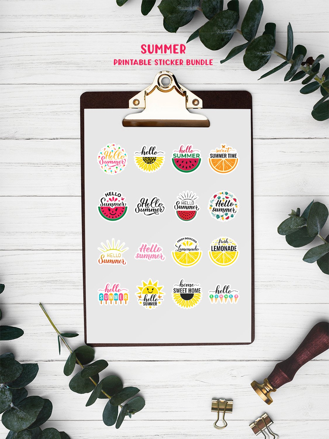 Summer sticker bundle. Summer quotes stickers printable