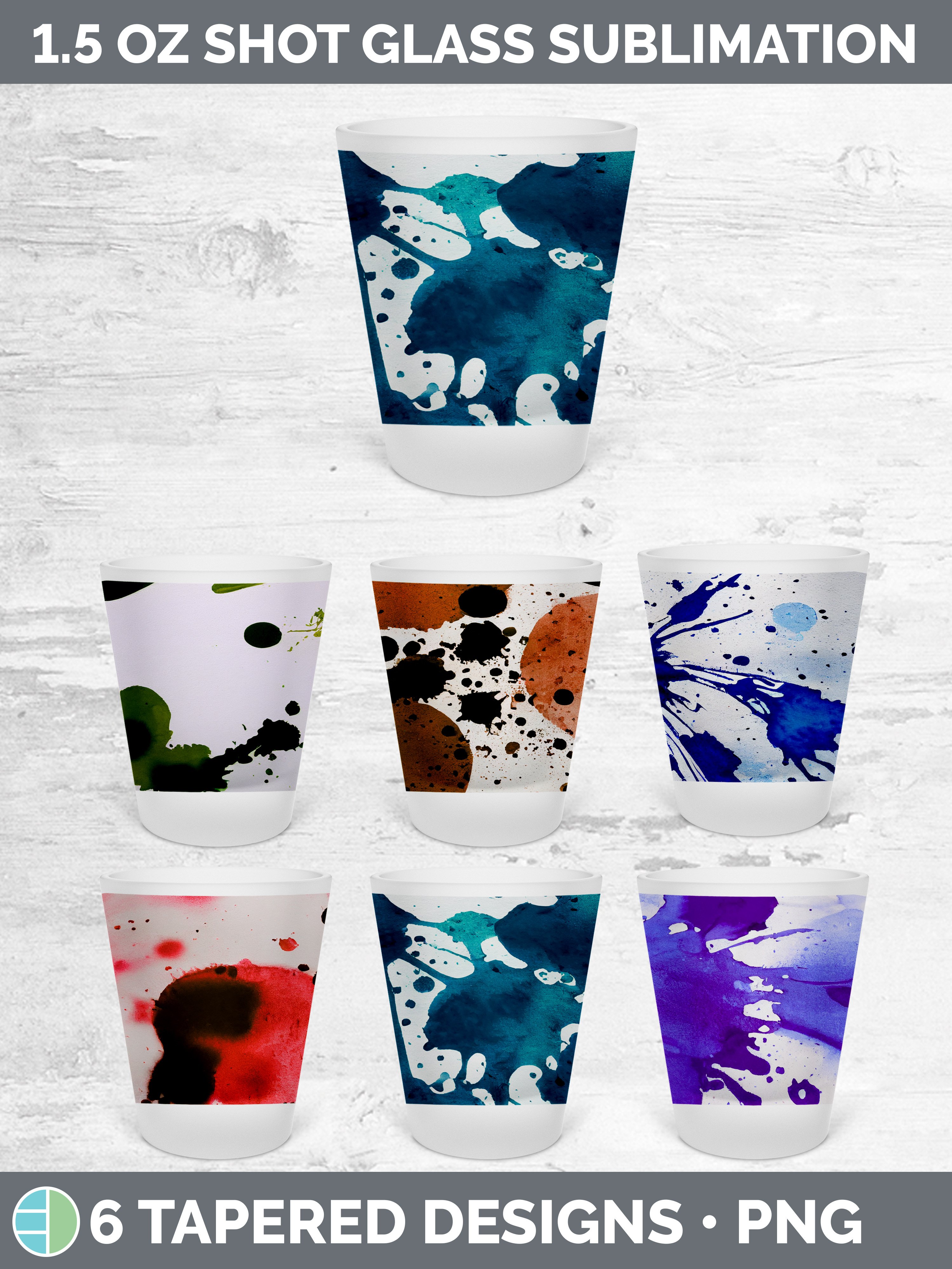 Watercolor Splatter Shot Glass Sublimation | Shot Glass 1.5o