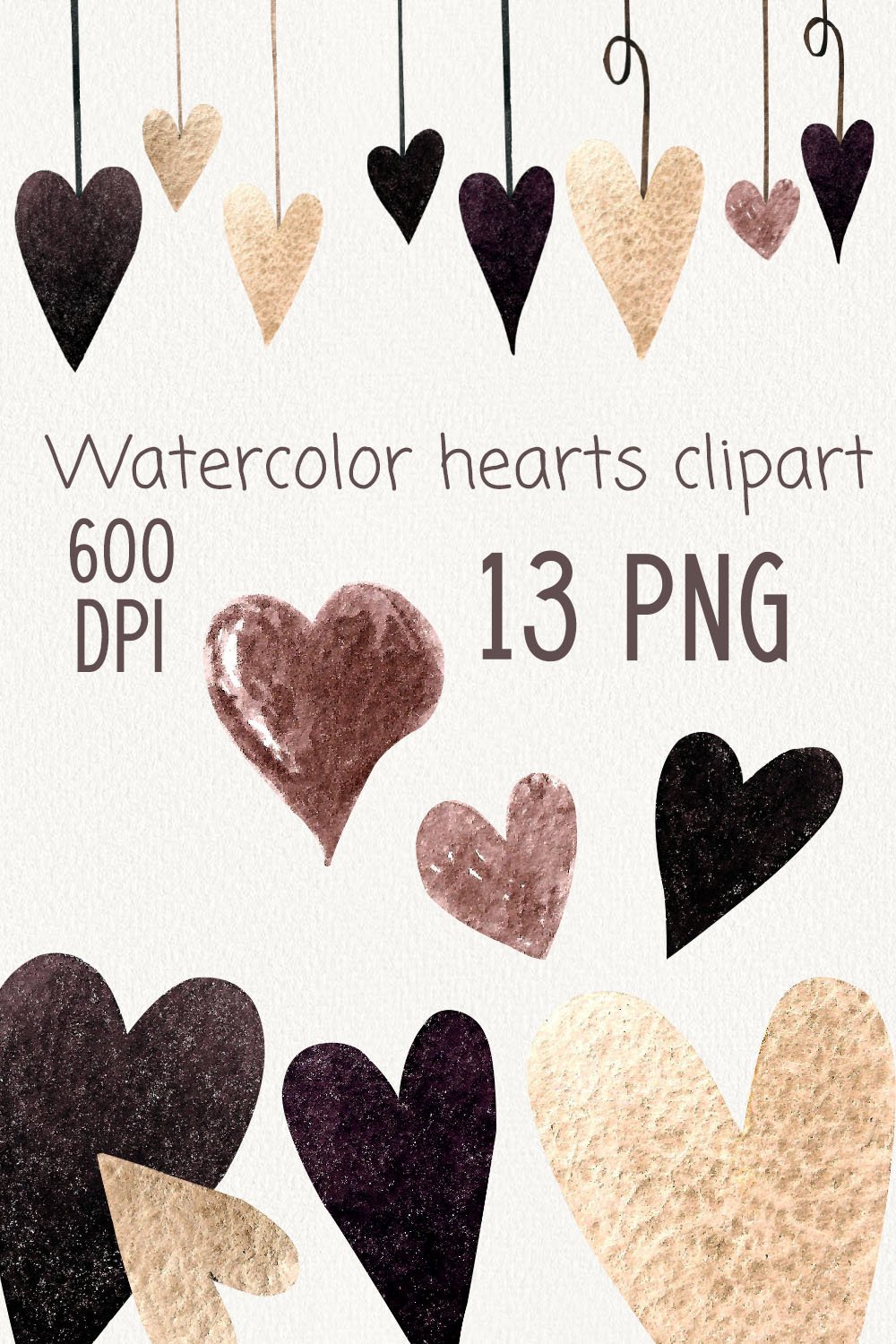Watercolor hearts clipart. Sublimation PNG