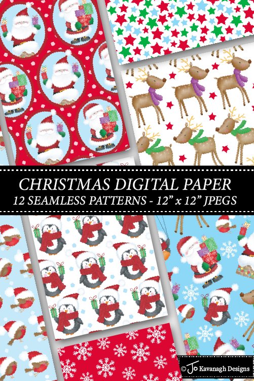 Christmas digital papers, Christmas patterns, Santa papers