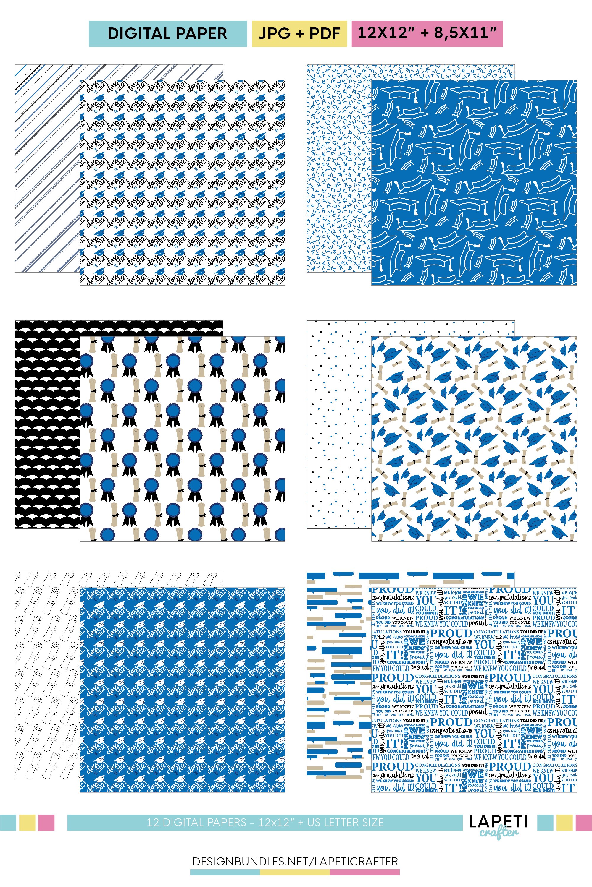 Graduation Blue digital paper pack| 12x12 and Letter size