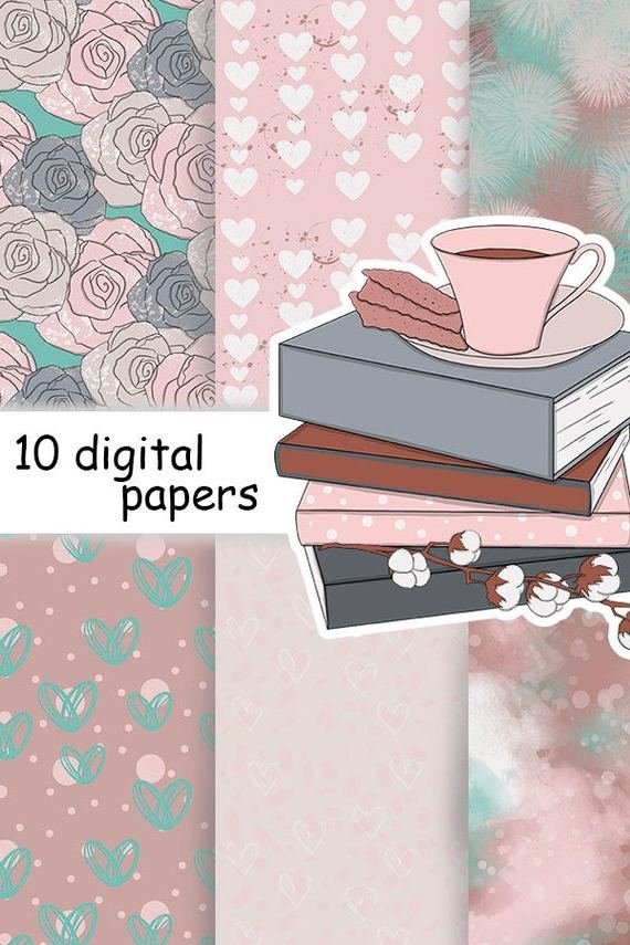 Book Addict PATTERN Background brown Gray Pink Green - JPEG