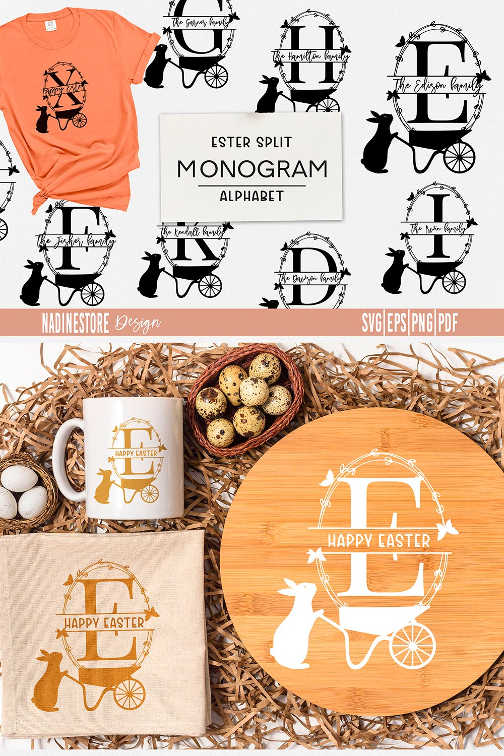 Easter Split Monogram Alphabet SVG |ABC Letters EPS, PNG.