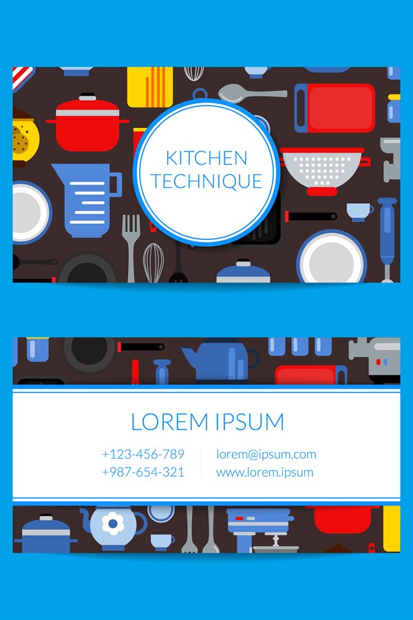 Vector flat style kitchen utensils card template for cooking