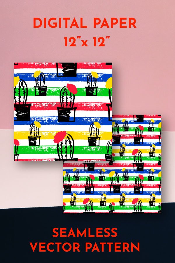 Digital paper Cactus with arrows, seamless vector (866243)