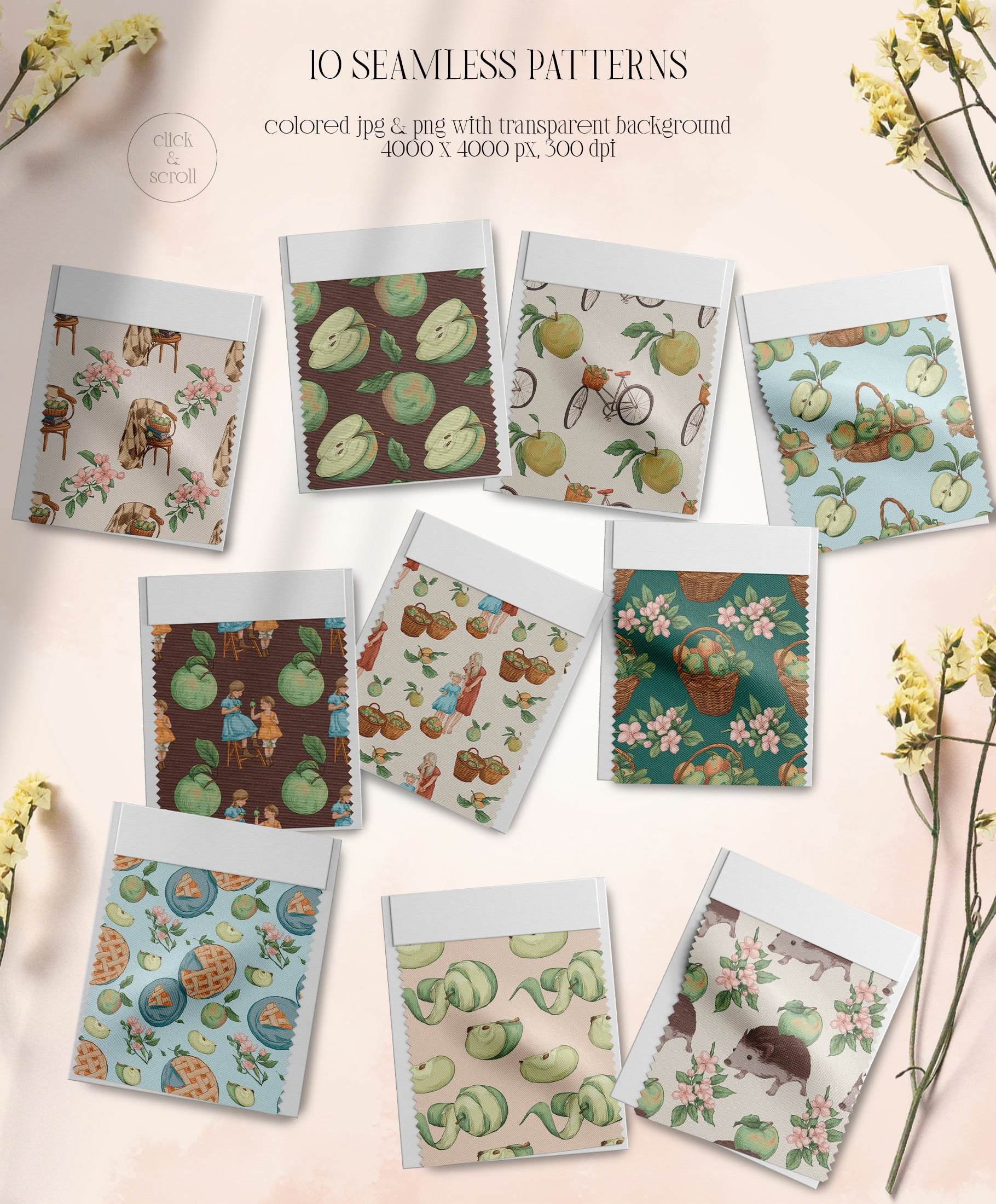 Seamless apple patterns - 10 png and jpg patterns